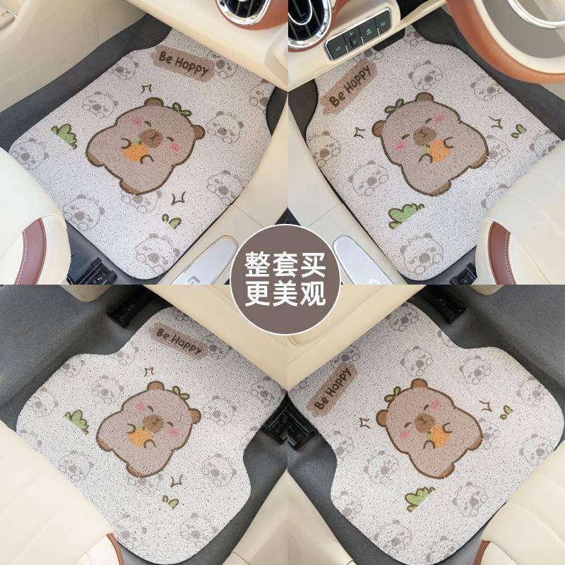 卡通丝999圈汽车脚垫卡皮巴拉可爱用脚车垫耐脏防滑载通用脚车踏