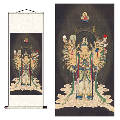 夏荆山千手观音菩萨像高清微喷工笔观音像复制工笔重彩佛像临摹稿