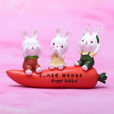 创意可三不萌兔子摆件萝工卜兔树脂爱儿艺摆件童学AQT生礼品