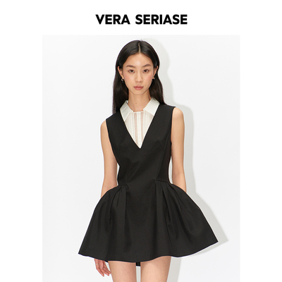【Vera Seriase设计师品牌】2026春季新款时尚黑色拼接无袖连衣裙