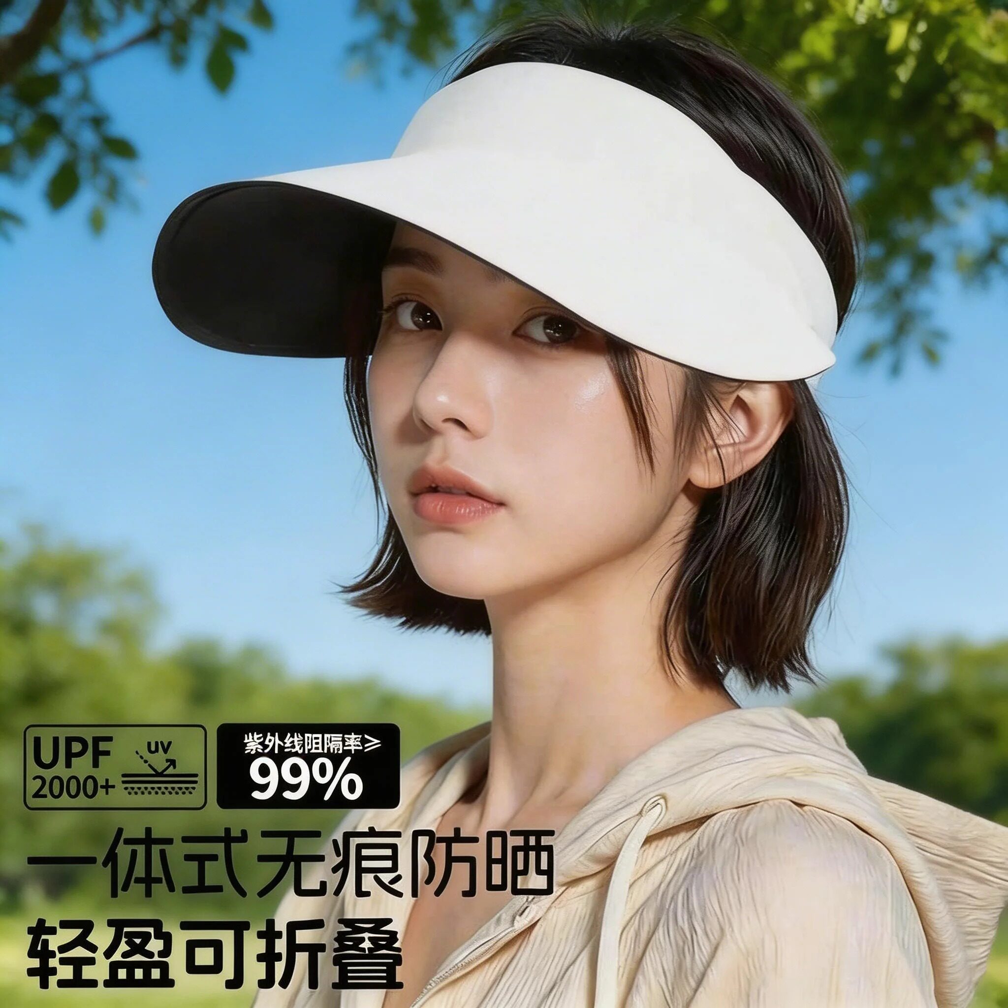 防晒帽女夏季大帽檐空顶遮阳帽可折叠帽子太阳帽防紫外线无痕一体