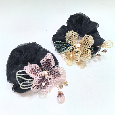 莫奈黄奕梅粉落系列花朵发圈小众设计气质高级感日常百搭款大肠圈