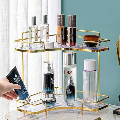 轻奢双层角落架卫生间托盘置物架台面护肤收纳可拆折叠三角架3416