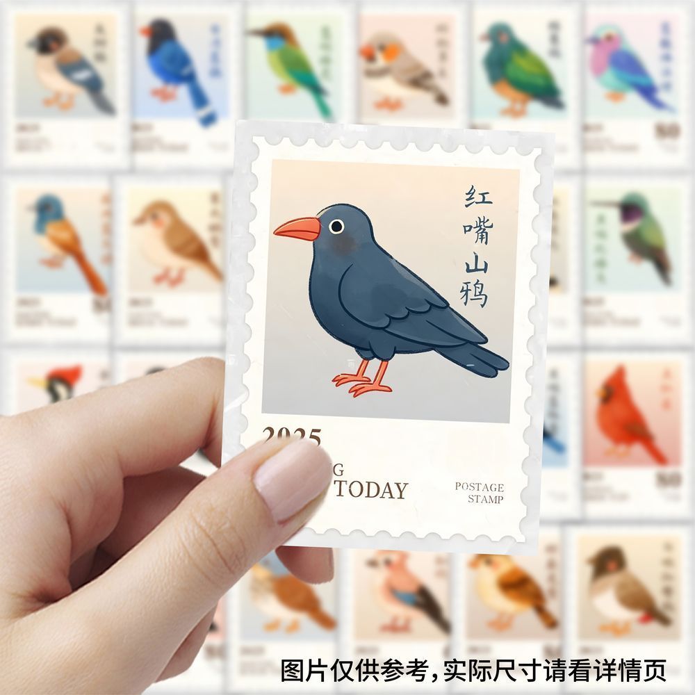 189张鸟类邮票贴纸图鉴动物卡通观鸟文创插画手账笔记桌面diy贴画