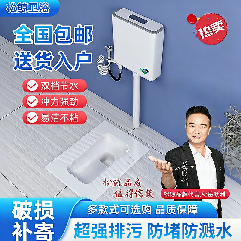 家用陶瓷蹲便器冲水箱套装厕所大便器防臭蹲厕蹲坑便池蹬便器卫浴