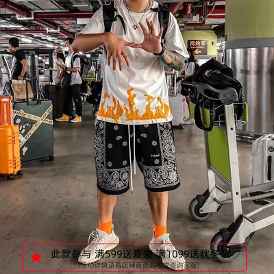 纽约潮牌Profound Foundation支线 复古做旧民族风腰果花五分短裤