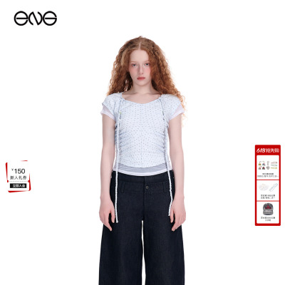 【ENG】Effet de Soleil假两件系带拼接短袖T恤上衣女装新品26夏