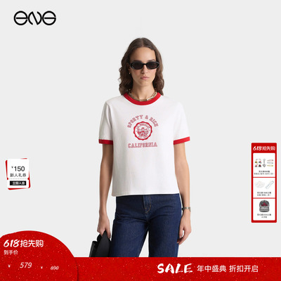 【ENG】Sporty & Rich撞色休闲棉质修身短款短袖T恤女装
