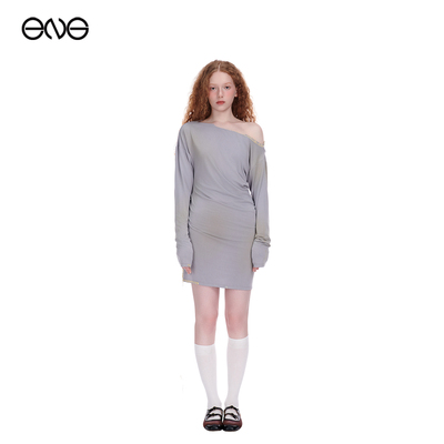 【ENG】Effet de Soleil喷色斜肩连衣裙女修身露肩裙子新品26夏