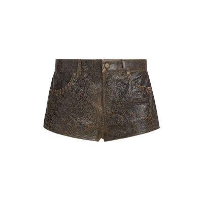 【断码特惠】GUESS U.S.A 裂纹真皮短裤