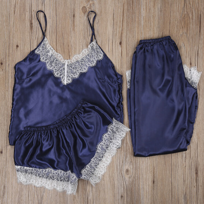 黑色时尚舒适蕾丝花边睡衣套装