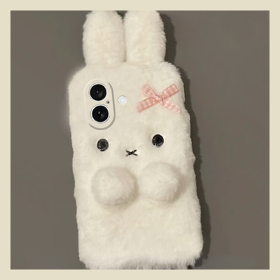 可爱米菲兔适用苹果iPhone16promax手机壳15plus立体14耳朵13mini迷你1211卡通xr8毛绒7xsmax6硅胶5s/se3秋冬