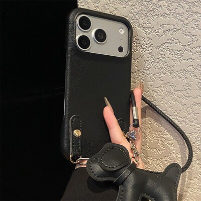 手机壳仿皮皮纹黑色荔枝纹可爱卡