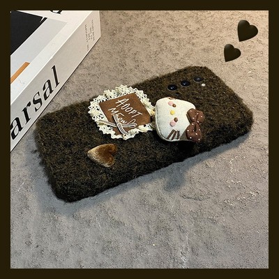 手机壳秋冬毛绒毛茸茸立体卡通花