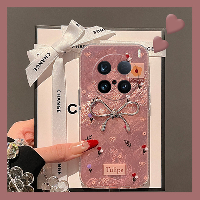 粉色花朵碎花适用vivox200手机壳x100pro+手机壳x100ultra立体x90s蝴蝶结t2s金属x80spor硅胶x70/x60+十vivo