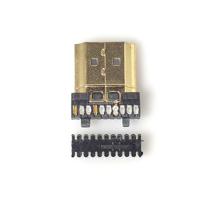 HDMI19PIN 焊线式公头 带线夹 端子素材 仿金款