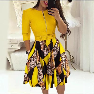 Baroque Leopard Colorblock Zipper Casual Dress Belt