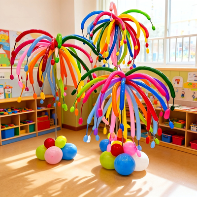 烟花气球立柱路引彩色长条多巴胺商场幼儿园新年春节教室装饰布置
