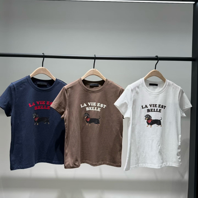正品短款T恤2026夏新品新疆棉植绒白墨印花萌宠图案MBF2TEE053