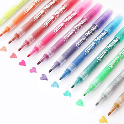 1152 12 Colors Glitter Marker Pens Set Waterproof Poster Gra