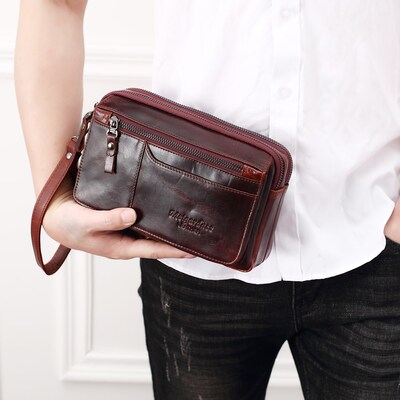 Men's Clutch Bags for men Genuine Leather Handbag Male Long