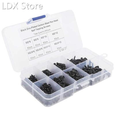 640Pcs/box Pan Head Tapping Screws Set Black M2.3 M2.6 Cross