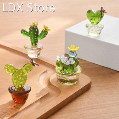 Handmade Glass Cactus Figurines Ornaments Desktop Craft Ador