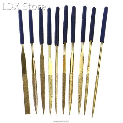 New 10Pcs Titanium Diamond Coating Needle Flat File Set Meta