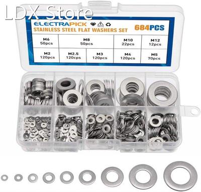 684/360pcs Stainless Steel Flat Washer Plain Gaskets Assortm
