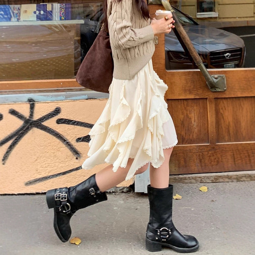 法式重工不规则设计感蕾丝蛋糕裙女新款高腰显瘦半身裙女2025新款