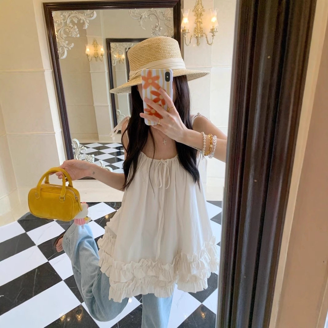 辣妹性感吊带连衣裙女夏季海边度假风裙子小个子不规则荷叶边短裙