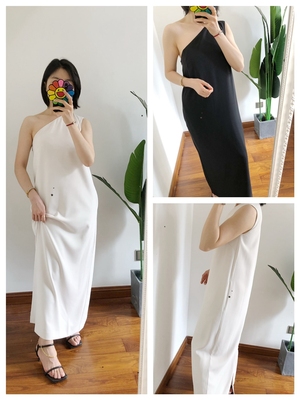 ETRE斜肩露肩连衣裙黑色优雅礼服