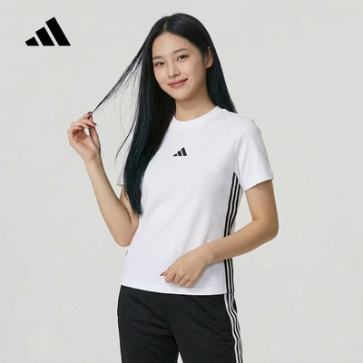 阿迪达斯女款春纯棉修身短袖T恤