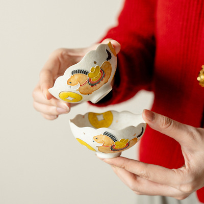 新中式马上有钱莲花杯个人家用高颜值喝茶杯岩矿白品茗杯功夫茶具