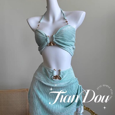 【薄荷森林】高级质感性感夏日海边度假分体泳衣比基尼休闲三件套
