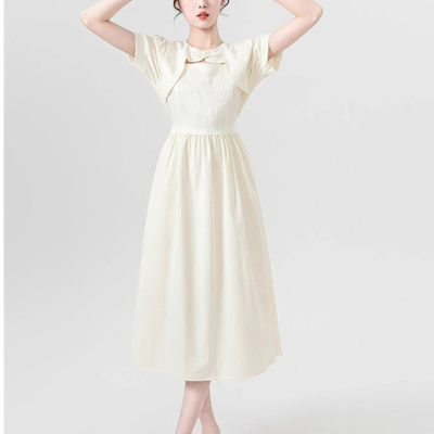 法式方领甜美温柔仙女风连衣裙女