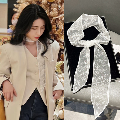 韩国超仙蕾丝长条领巾丝巾女士春秋季多功能飘带腰带韩版百搭装饰