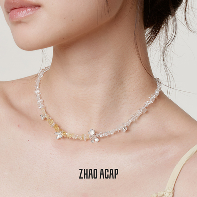 ZHAO ACAP蜜糖与桂花酒白水晶黄水晶项链串珠锁骨链