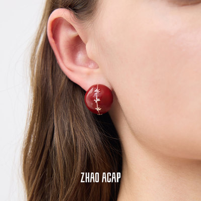 ZHAO ACAP原创设计百里香红色耳环黑色珐琅圆球耳钉