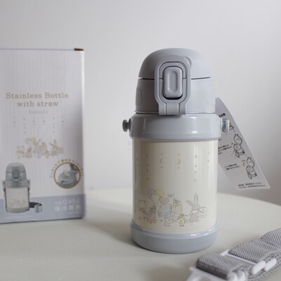 日本本土Cottoli限定儿童吸管保温杯幼儿园学生背带吸管水壶户外