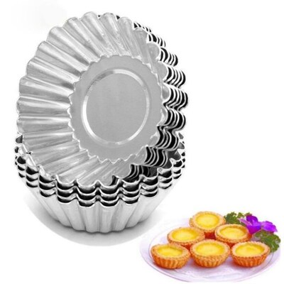 10pcs Nonstick Ripple Aluminum Alloy Egg Tart Mold Flower Sh