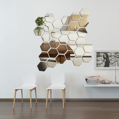 12pcs 3D Hexagon Bathroom Mirror Sticker Home Living Room So