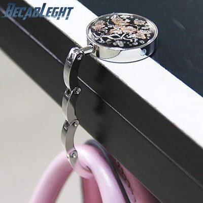 Recableght Foldable Handbag Holder Vintage Flower Round Tabl