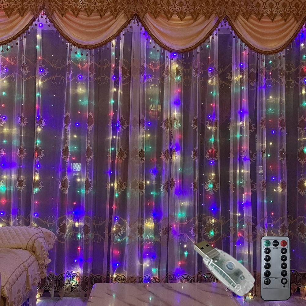 3M LED USB Power Remote Control Curtain Christmas Garland Li_虎窝淘