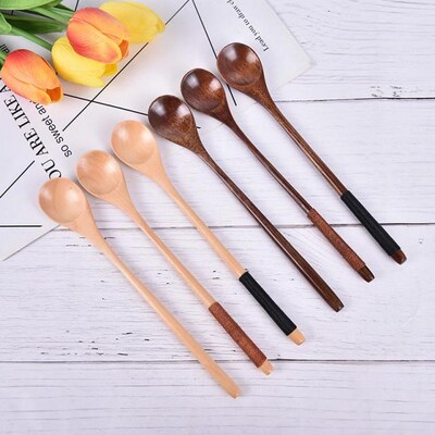 1 Pcs Wooden Spoons Long Handled Spoon Wood Rice Soup Desser