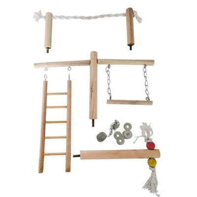 Parrot Climbing Ladder Swing Toy Natural Wood Bird Conure Ca