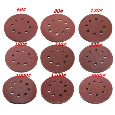 5 inch 125mm 10Pcs Sanding Discs 8 Holes 60# 80# 100# 120# 1
