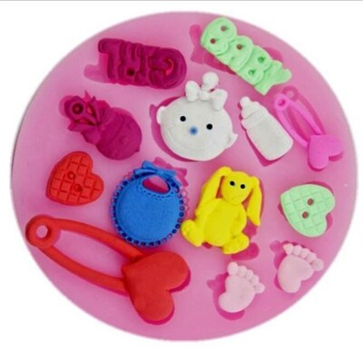 3D Footprint Girl Silicone Baby Shower Fondant Mold For Cake