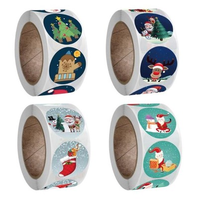 1 Roll (500pcs) Merry Christmas Handmade Sticker Card Box Pa