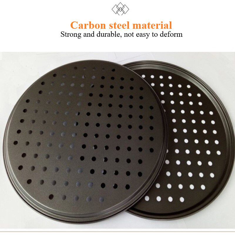 Carbon Steel Non-stick DIY Punching Pizza Baking Pan Mesh Tr_虎窝淘